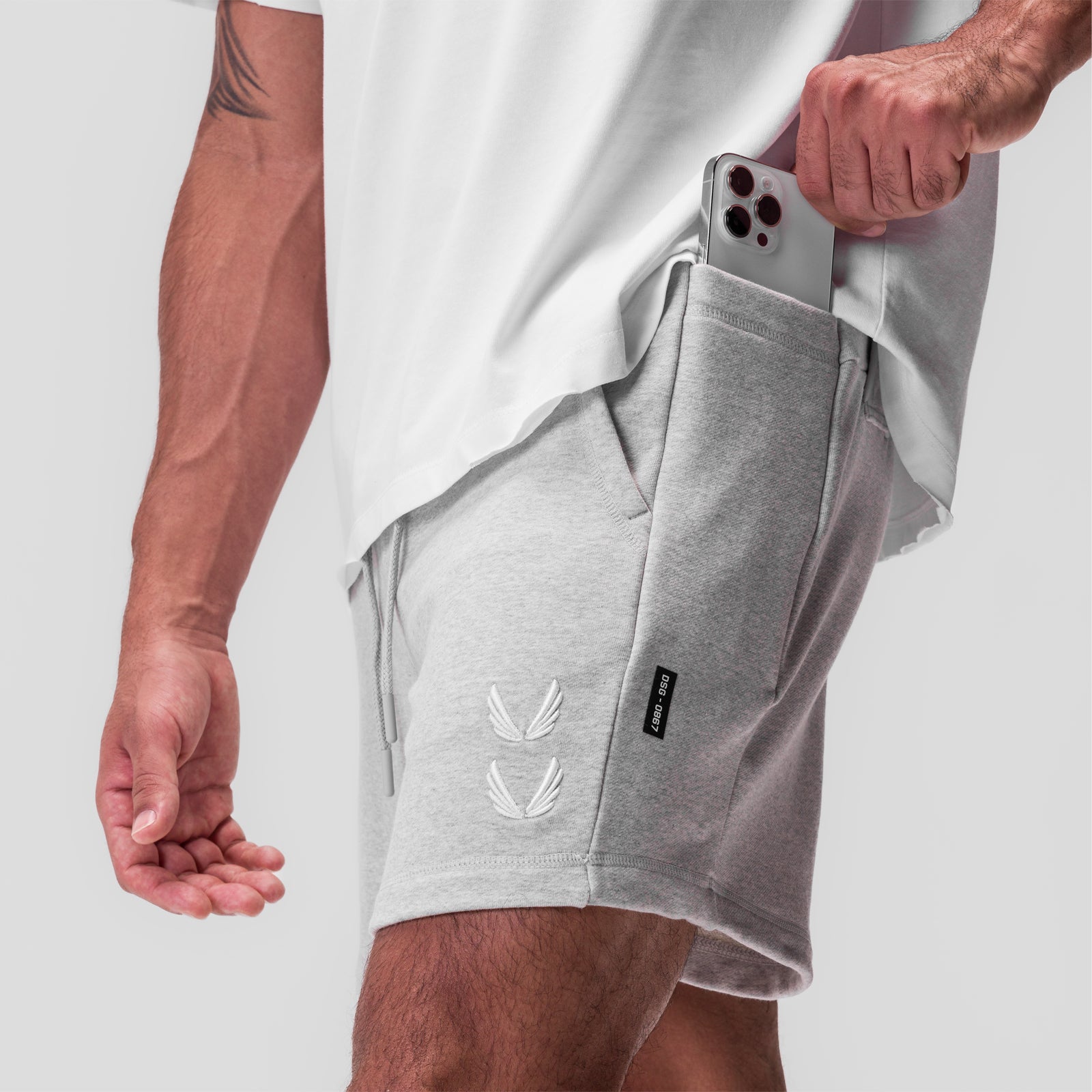 0867. Tech-Terry™ Sidelock Sweat Short - Heather Grey "Stacked Wings ...