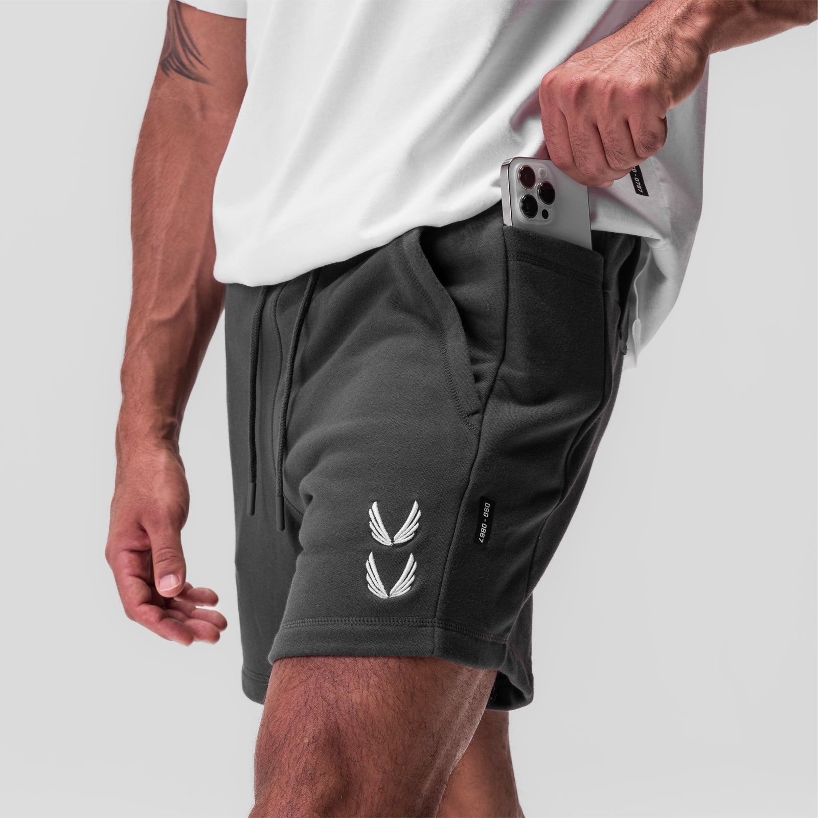0867. Tech-Terry™ Sidelock Sweat Short - Space Grey "Stacked Wings" – ASRV